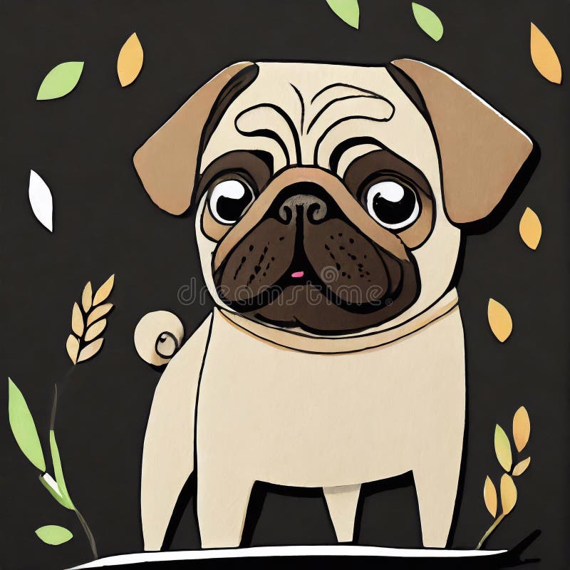 Flat Logo Illustration, Pug Standing and Looking. Stock Illustration ...