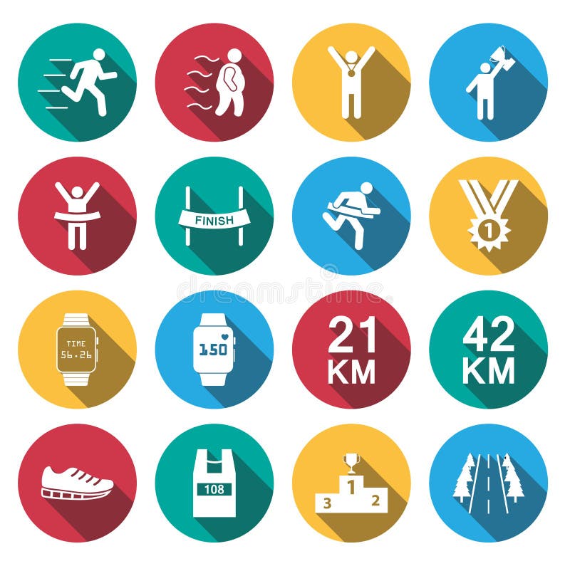 Flat Long Shadow Human Run Icons Set.vector. Stock Vector ...