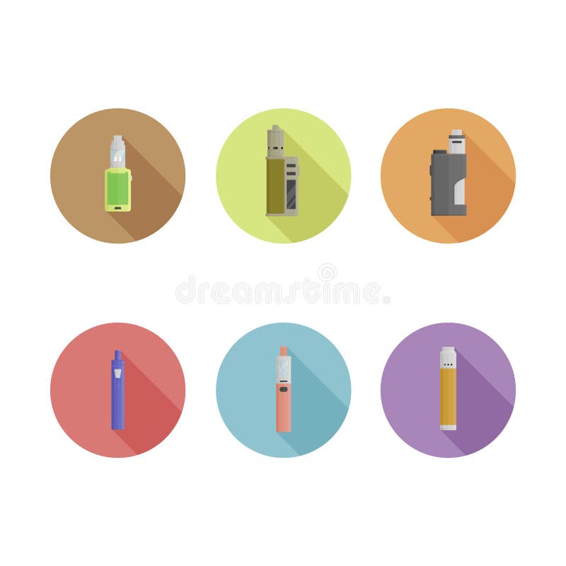 Flat Longshadow Vape Device Icons. Pt Stock Vector - Illustration of ...