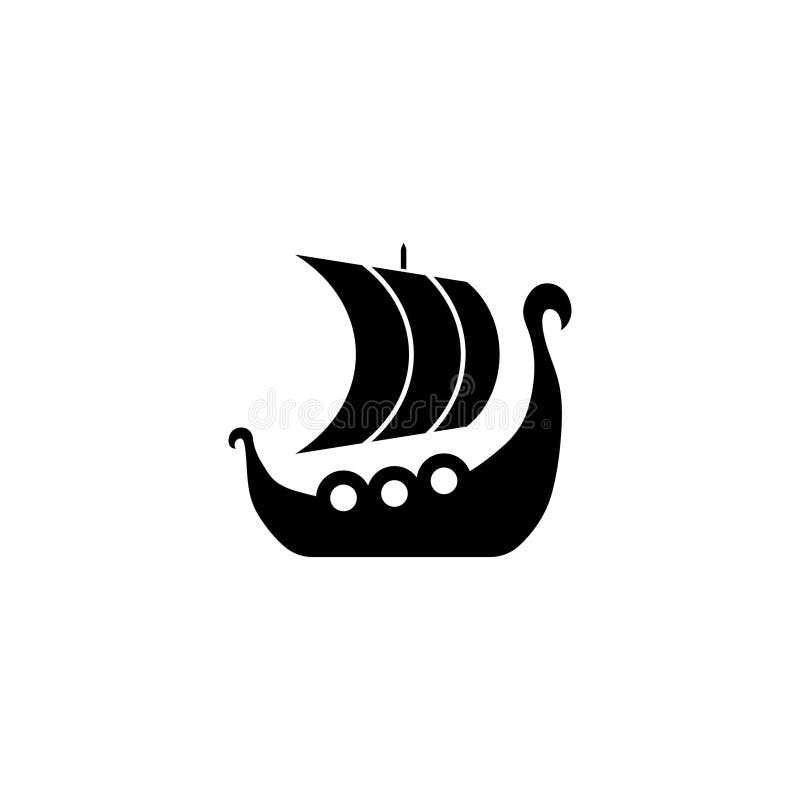 Flat Longship Logo with a Dragon and Shields, Evoking Nordic History ...