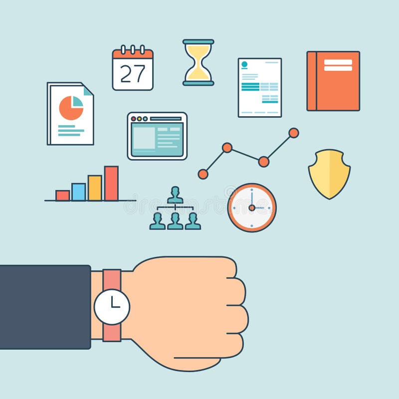 Flat Male Hand with Watch Clock Management Stock Illustration ...
