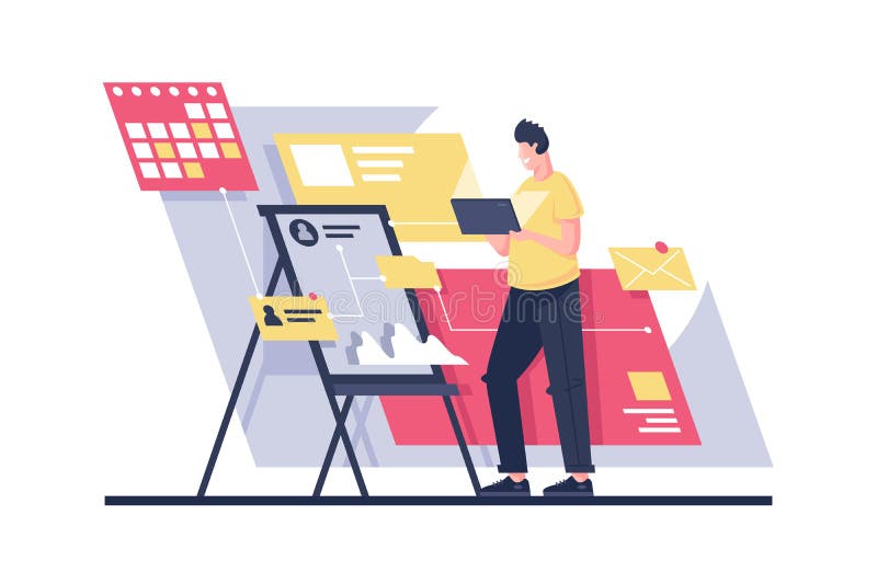 Flat Man Build Program Architecture with Project Management. Stock ...