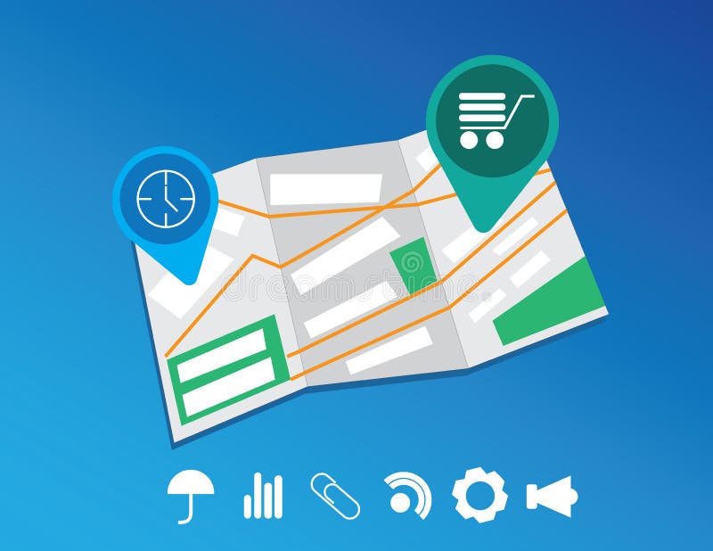 Flat Map and Location Icons Set Stock Vector - Illustration of computer ...