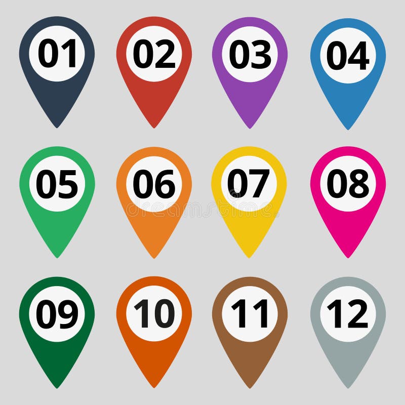Flat Map Markers with Numbers. Stock Illustration - Illustration of ...