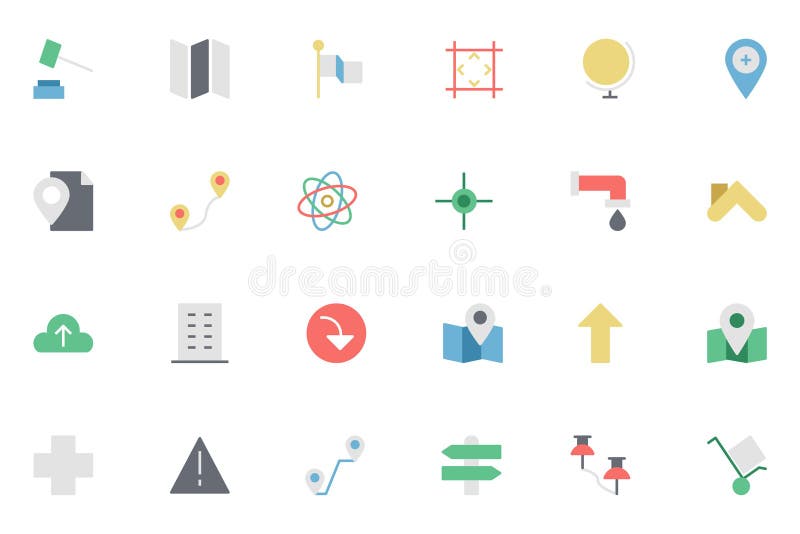 Flat Map and Navigation Colored Icons 3 Stock Illustration ...