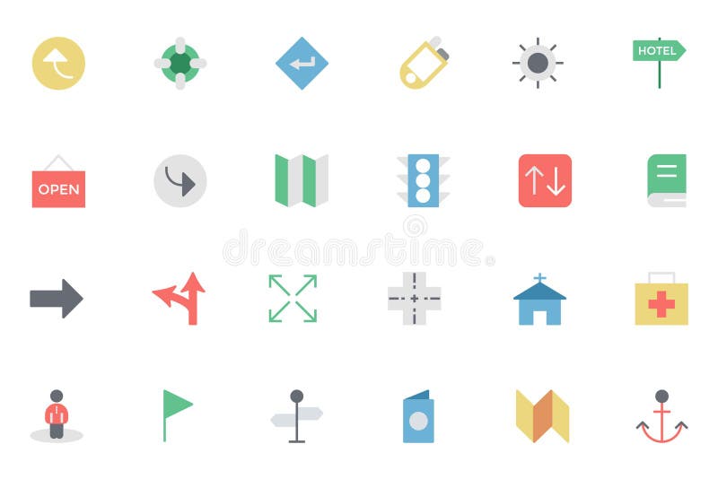 Flat Map and Navigation Colored Icons 5 Stock Illustration ...