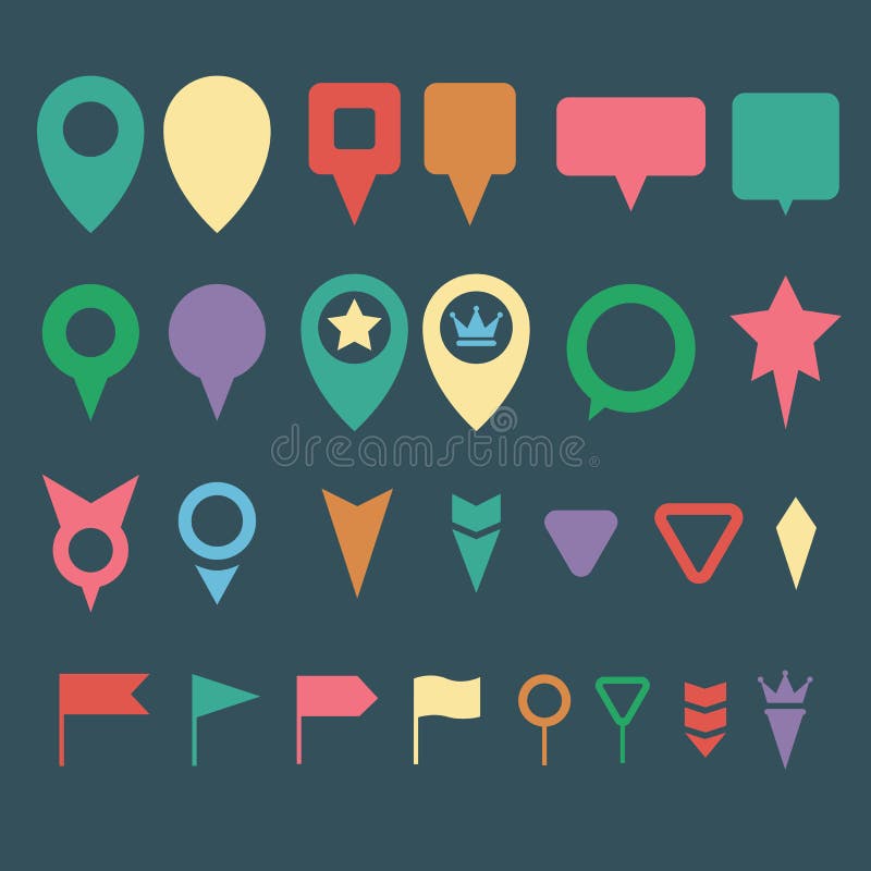 Flat Icon Set. Push Pin Map Stock Vector - Illustration of symbol ...