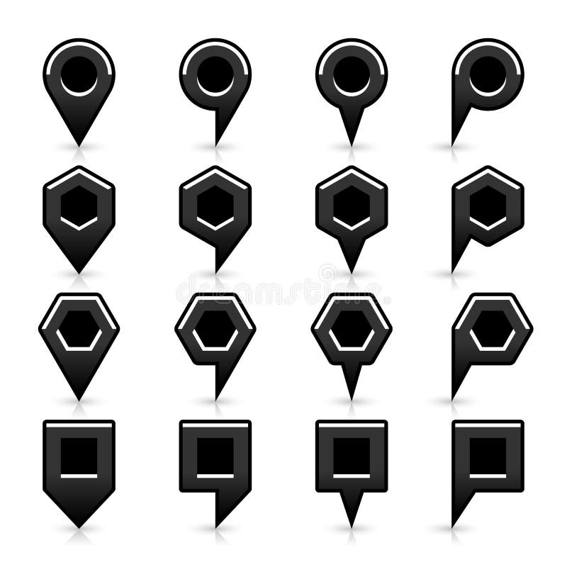 Flat Map Pins Sign Black Location Icon with Shadow Stock Vector ...