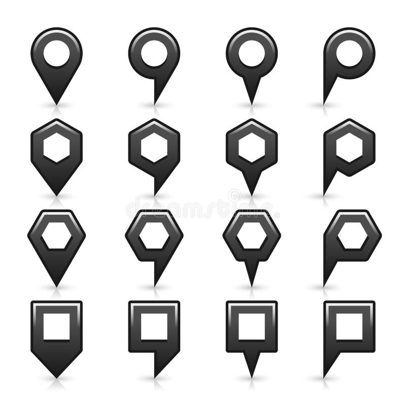 Flat Map Pins Sign Black Location Icon with Shadow Stock Vector ...
