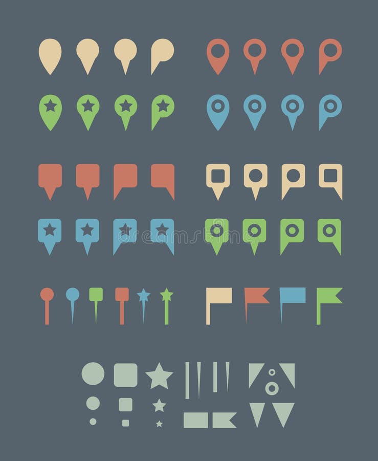 Flat Icon Set. Push Pin Map Stock Vector - Illustration of symbol ...