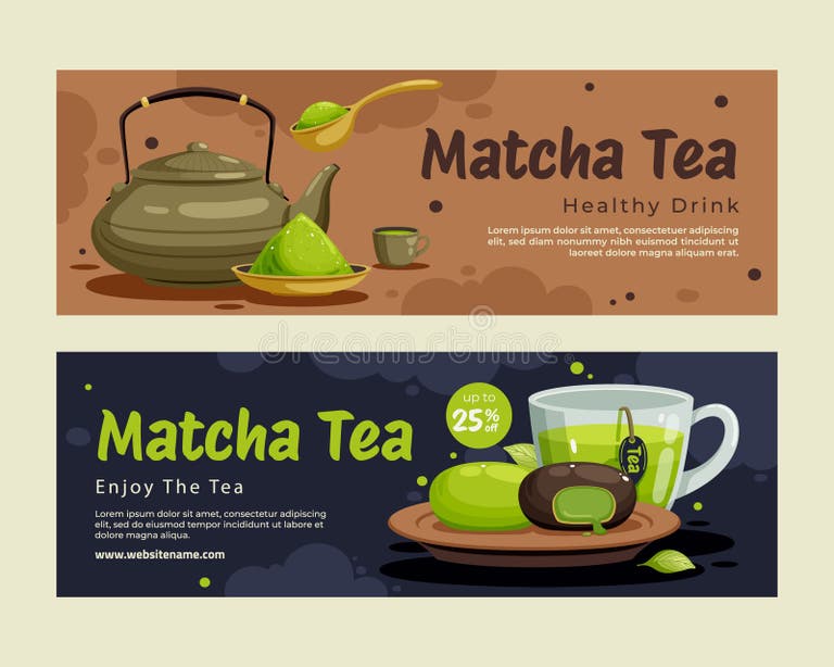 Flat Matcha Tea Horizontal Banner Template Set Stock Illustration ...