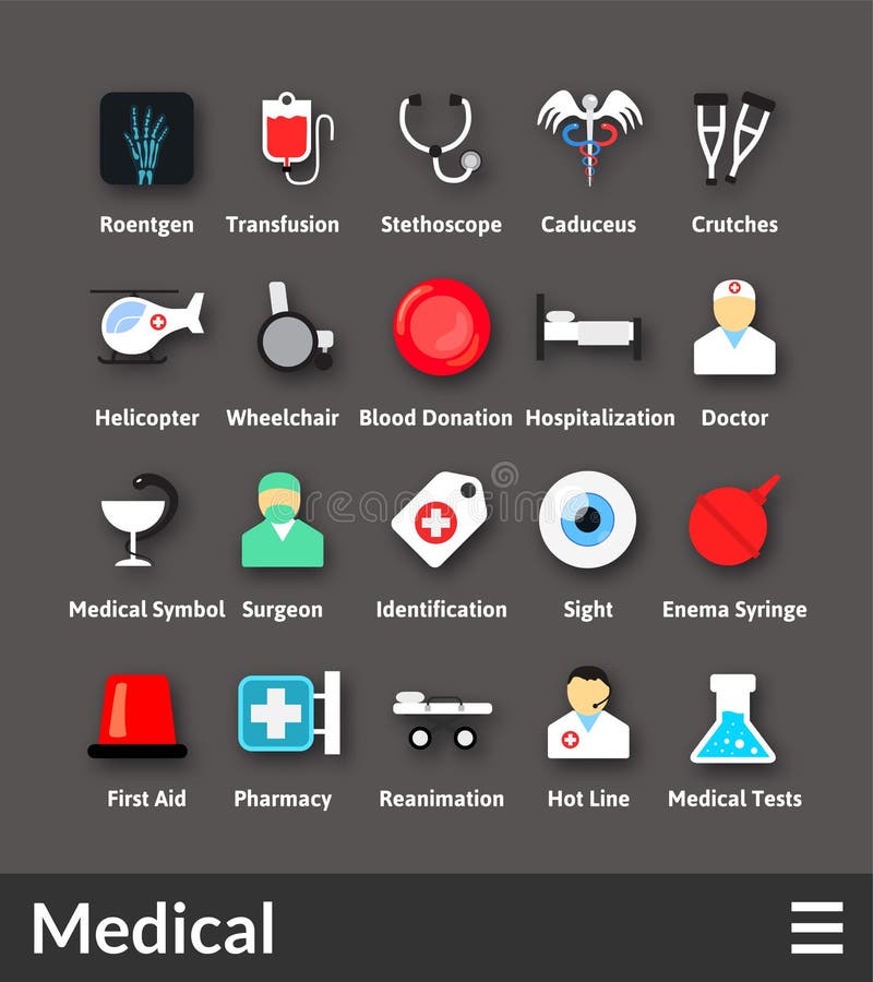 Flat Material Design Icons Set Stock Vector - Illustration of clinic ...