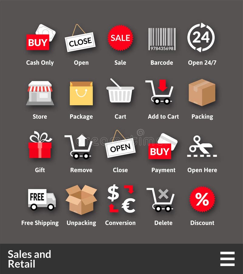 Flat Material Design Icons Set Stock Vector - Illustration of commerce ...