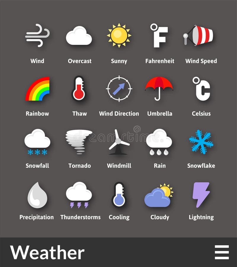 Flat Material Design Icons Set Stock Vector - Illustration of climate ...