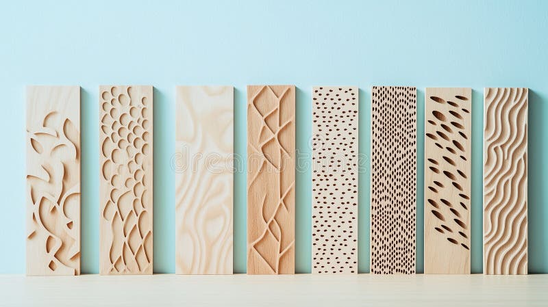 Engraved MDF Cutouts with Patterns on a Light Wood Surface Against a ...