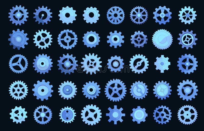 Flat Mechanical Cogwheels Set. Various Technology Engine Cogs and Gears ...