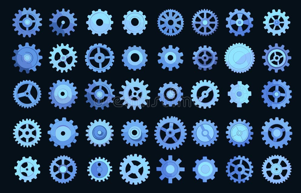 Flat Mechanical Cogwheels Set. Various Technology Engine Cogs and Gears ...