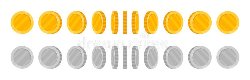 Rotating Coins Set for Animation. Gold and Silver Coins Collection at ...