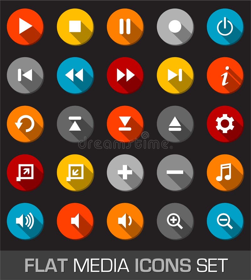 Flat Media Icons with Shadow Stock Vector - Illustration of mail ...