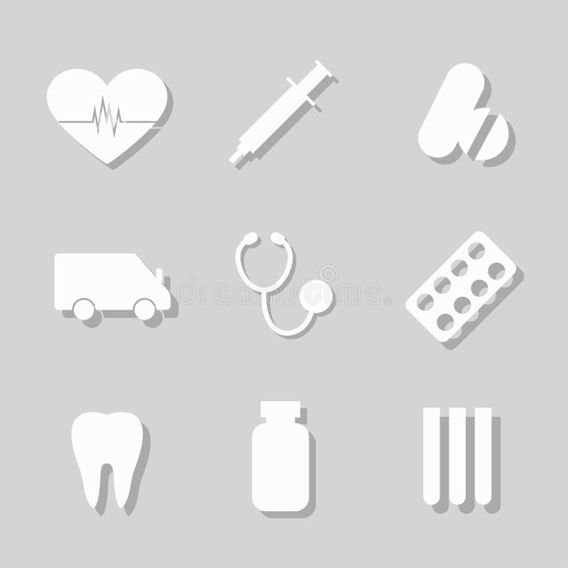 Flat Medical Icons Set with Shadows Stock Vector - Illustration of ...