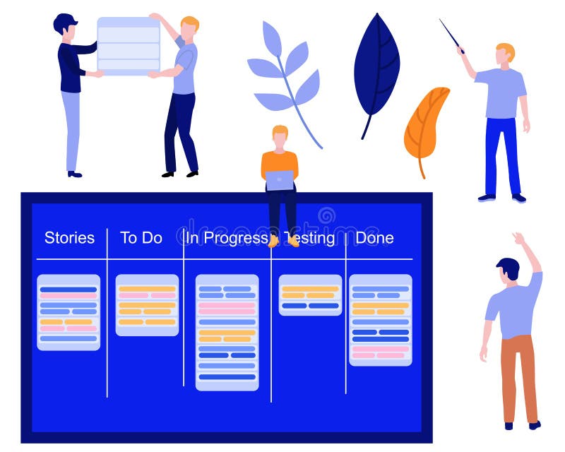 Flat Scrum Task Board with Color Stick Paper Notes Stock Vector ...