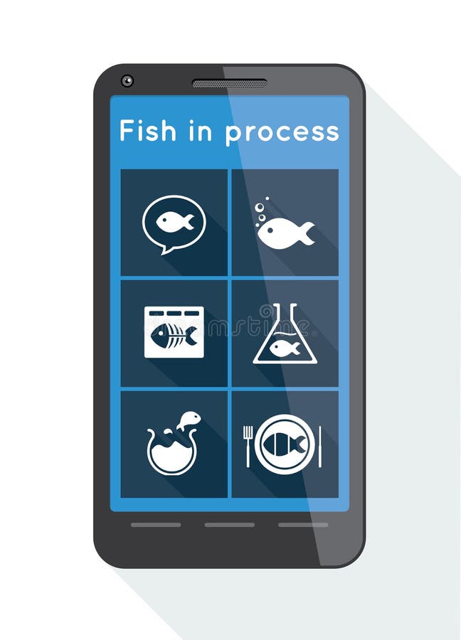 Flat Menu Buttons with Fish Icons on Smartphone Stock Illustration ...
