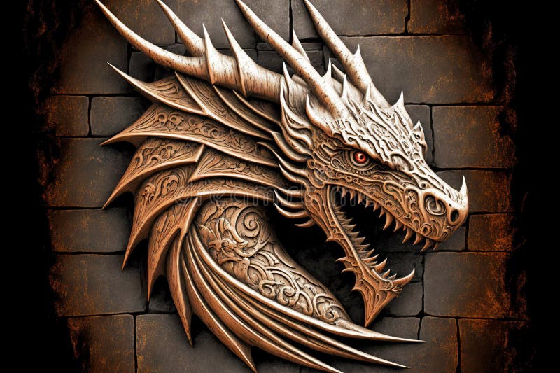 Flat Metal Bas-relief on Wall with Image of Red Dragons Stock ...