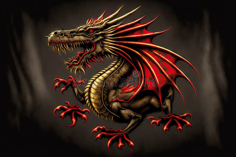 Flat Metal Figure Depicting Mystical Red Dragons Stock Image - Image of ...