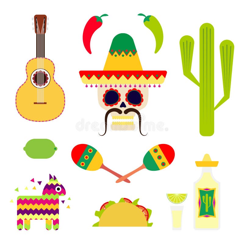 Flat Mexico Traditional Objects Icon. Stock Vector - Illustration of ...