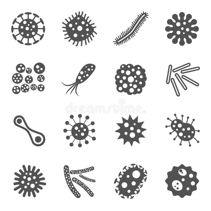 Flat Microbes and Germs Icons Set Stock Vector - Illustration of cell ...