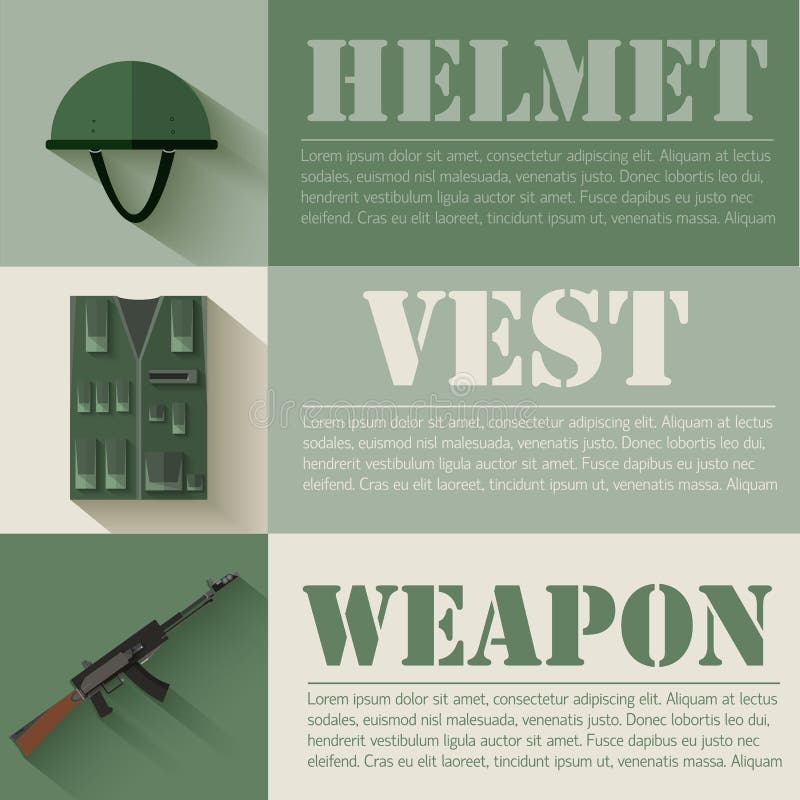 Flat Military Soldier Equipment Set Design Concept Stock Vector ...