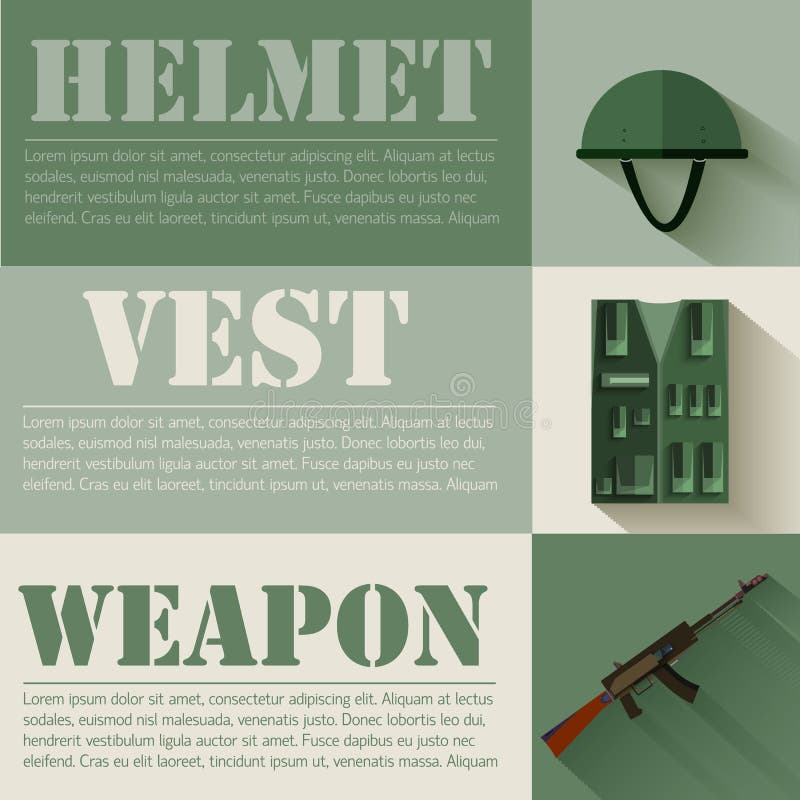 Flat Military Soldier Equipment Set Design Concept Stock Vector ...