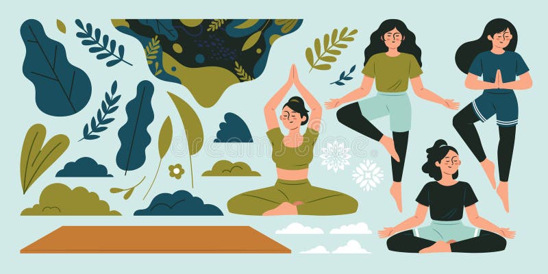 Flat Mindfullness Wellness Yoga Original Composition Stock Vector ...