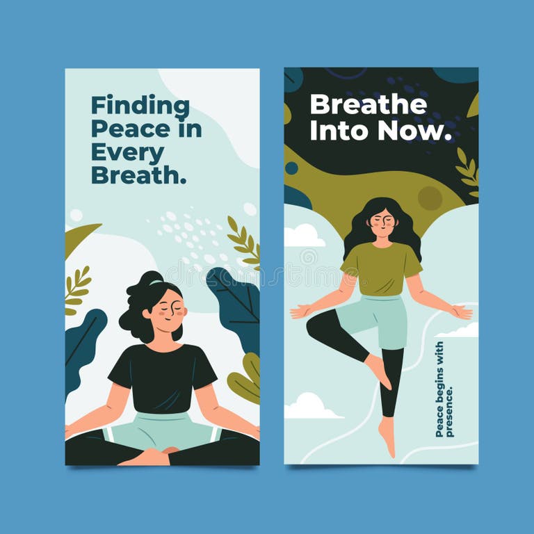 Flat Mindfullness Yoga Vertical Banner Set Stock Vector - Illustration ...