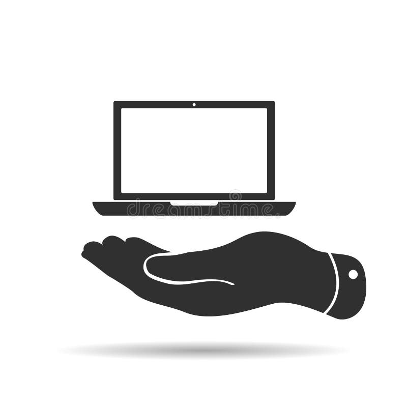 Flat Minimal Design Graphic Image Concept of Hand Showing Laptop Icon ...