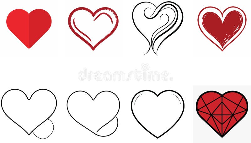 Flat Minimal Red Heart Icons Vector Illustrations Stock Vector ...