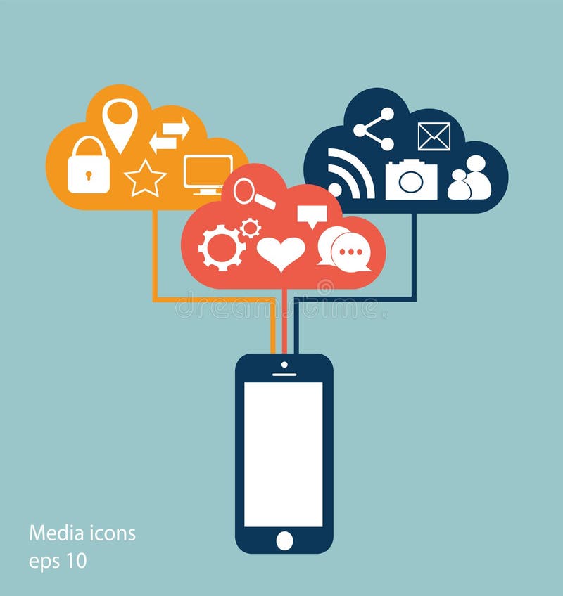 Flat Mobile Phone Vector with Social Media Icons Stock Vector ...