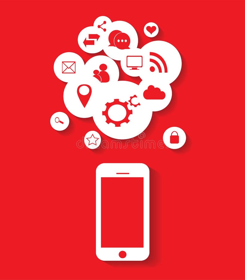 Flat Mobile Phone Vector with Social Media Icons Red Vector Eps 10 ...
