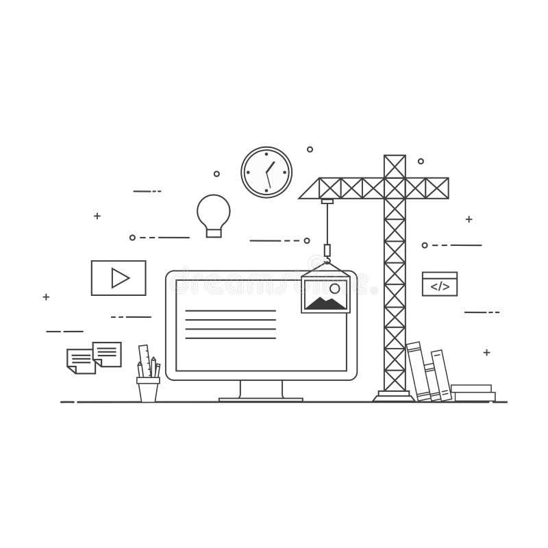 Flat Mobile UI UX Design Web Infographic Concept Vector. Crane Creating ...