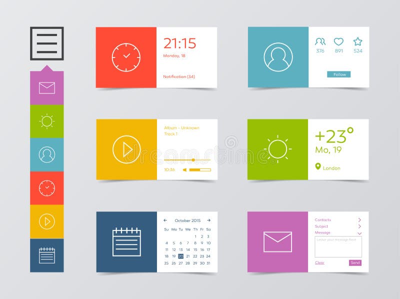 Flat UI Design Kit for Smart Phone Stock Vector - Illustration of ...