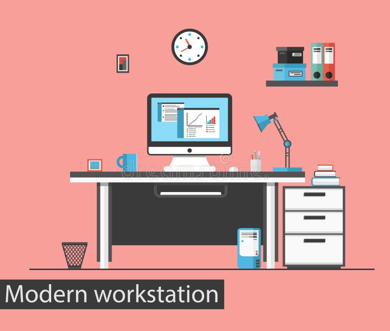 Flat Modern Creative Office Workstation. Office Interior. Stock Vector ...