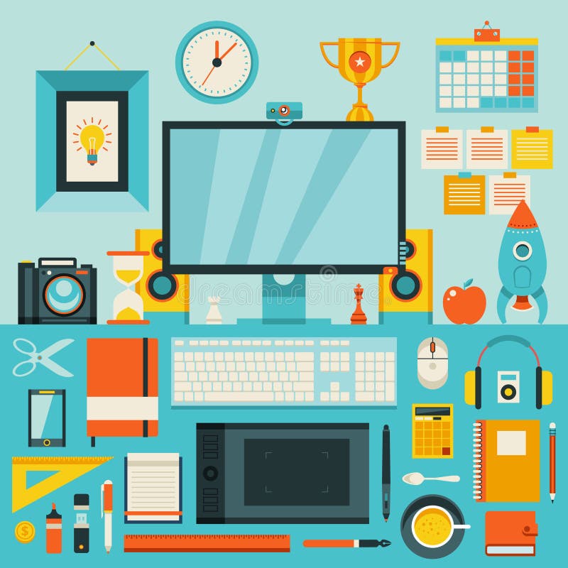 Flat Illustration Concept Office Workspace Stock Illustrations – 27,229 ...