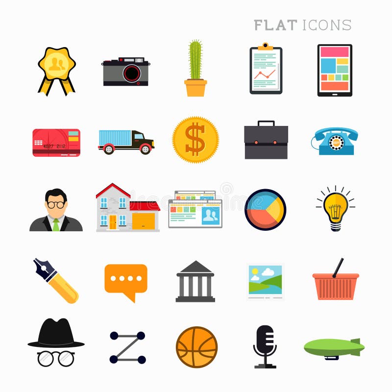 Flat Modern Icon Set stock vector. Illustration of icon - 37844162