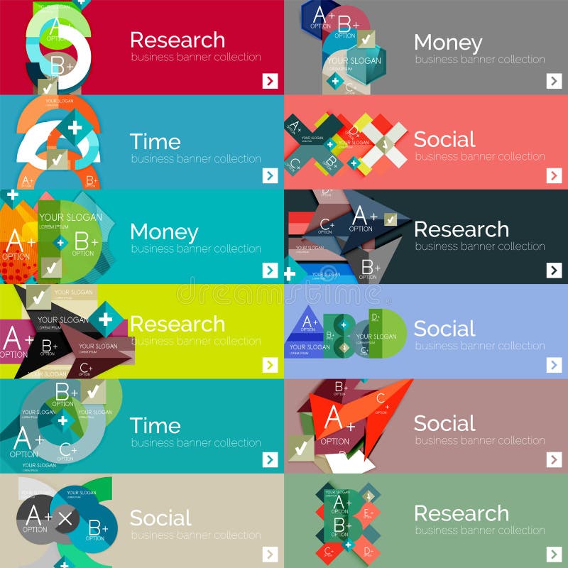 Flat Modern Info Banner Set Stock Vector - Illustration of icon, design ...