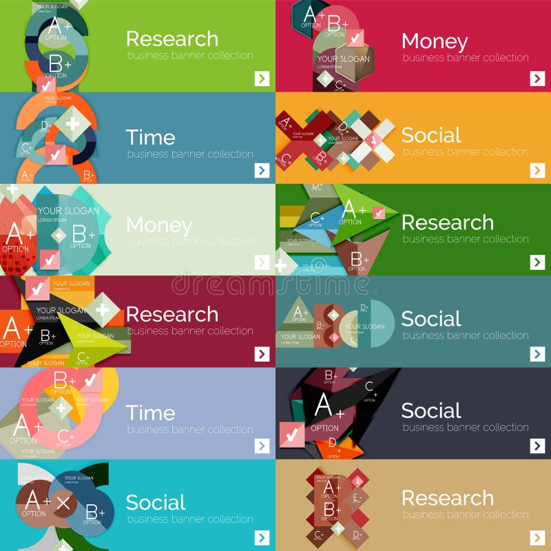 Flat Modern Info Banner Set Stock Vector - Illustration of glossy ...