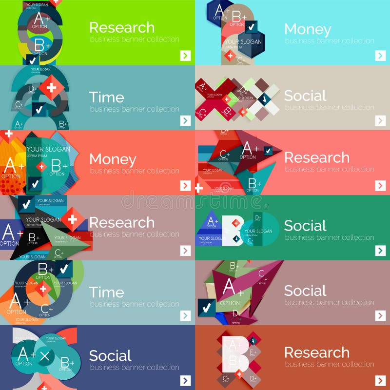 Flat Modern Info Banner Set Stock Vector - Illustration of color, data ...