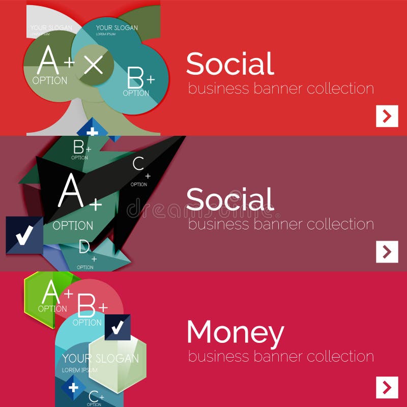 Flat Modern Info Banner Set Stock Vector - Illustration of geometric ...