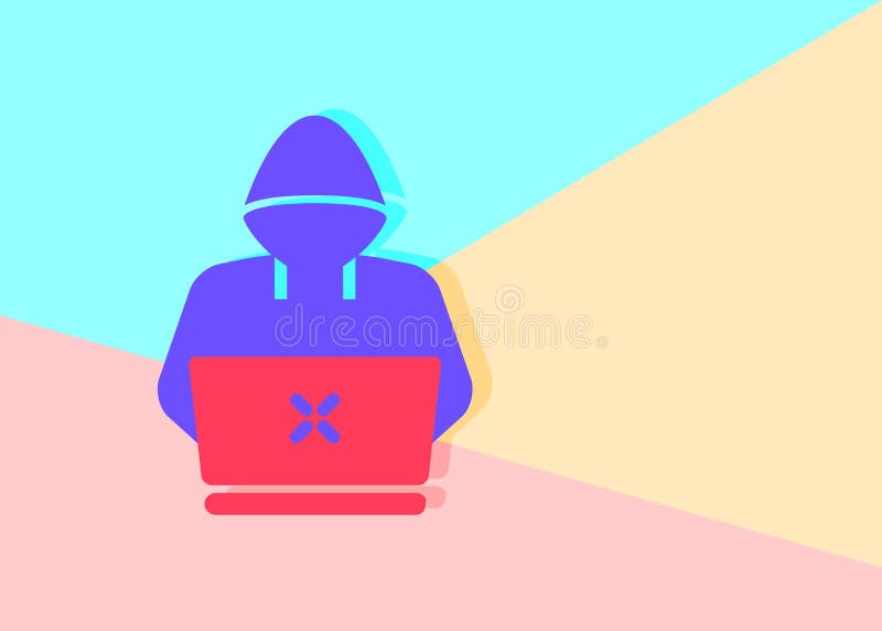 Flat Modern Minimal Hacker Or Coder Icon With Shadow On Blue And Pink Pastel Colored Background