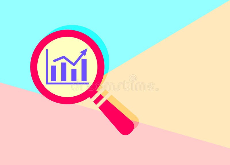 Flat Modern Red Search Going Up Graph Icon with Shadow on Blue a Stock ...