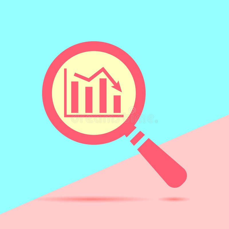 Flat Modern Trand Magnifying Glass with Graph Going Down Icon on Stock ...